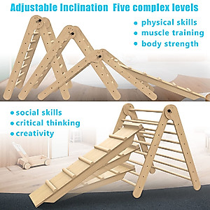 Baoniu Triangle Climbing Toys, Stable Climbing Toys for Toddlers with Climbing and Sliding Ramps, 2 in 1 Foldable Wooden Activity Triangle Climber, Safety Indoor Kids Climbing Toys for Toddlers