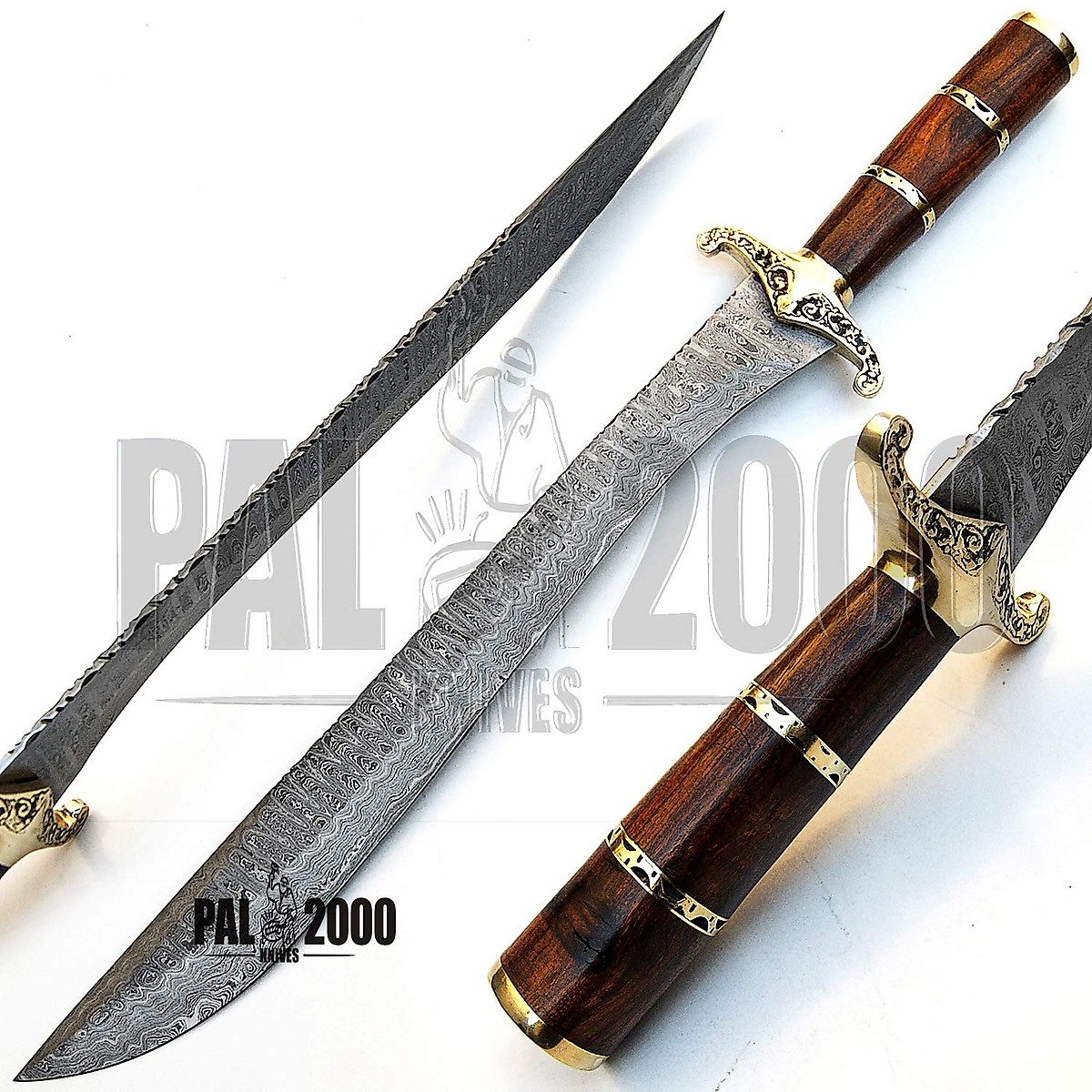 DAM-9908 Custom Handmade Spring Damascus Hunting Full tang longsword with Sheath
