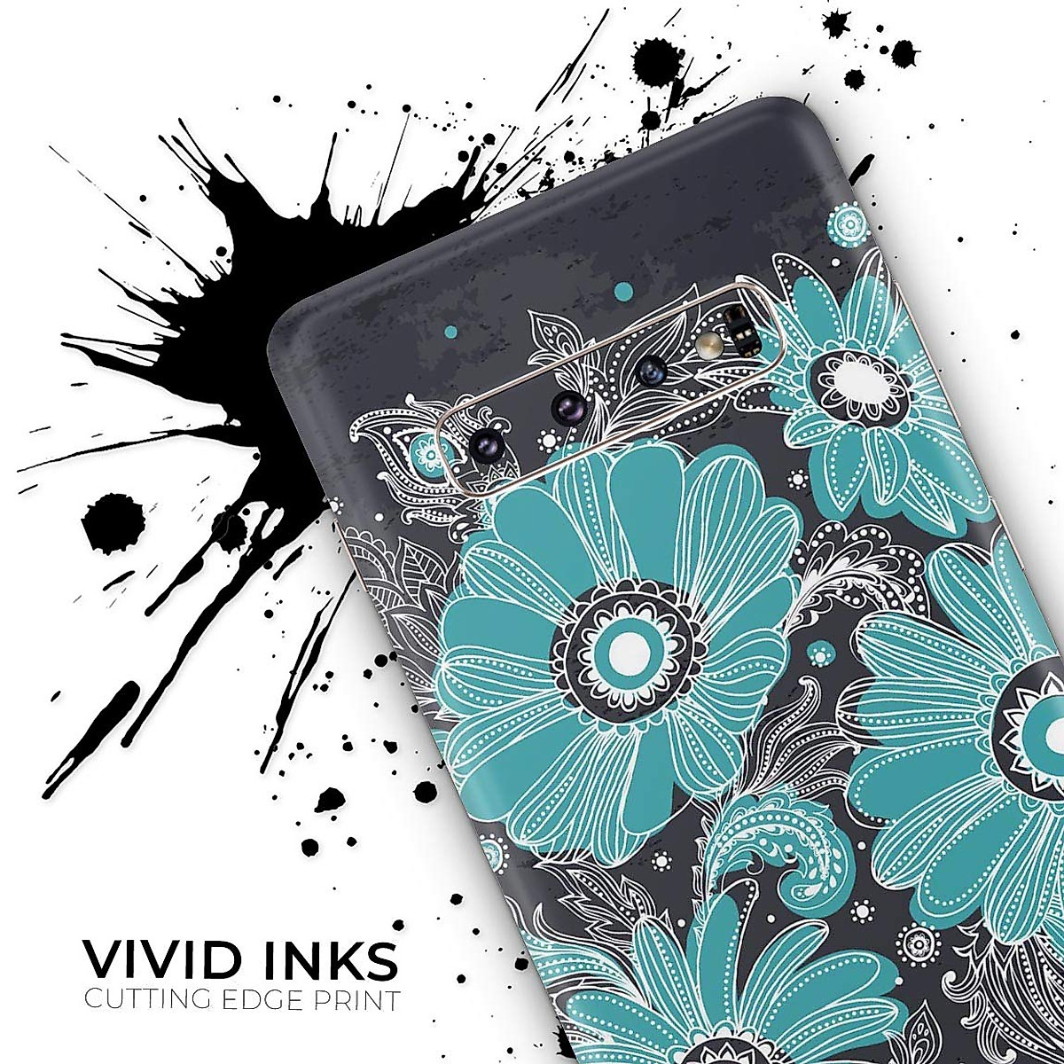 DesignSkinz Bright Blue Accented Flower Illustration Protective Vinyl Decal Wrap Skin Cover Compatible with The Samsung Galaxy S20 (Screen Trim & Back Glass Skin)