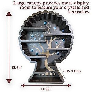 Crystallized Concepts Evil Eye Decor Tree Display Shelf for Crystals | Crystal Decor & Display Shelves | Moon Shelf | Crystal Holder | Moon Decor | Crystal Shelf | Boho Wall Decor for Essential Oils