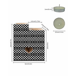 Black Stripe Candle Holder with Tea Light,Vintage Wood Tealight Candle Stick Holder Pillar Centerpiece,Heart-Shaped Tall Wooden Tea Light Candle Holders Set Geometry Abstract Contemporary Boho Dot