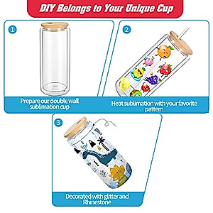 stonechic 6 Pack Pre Drilled Beer Can Glass Blank Double Wall Glass Cans with Bamboo Lid & Glass Straws for Snow Globe Glitter DIY 16oz