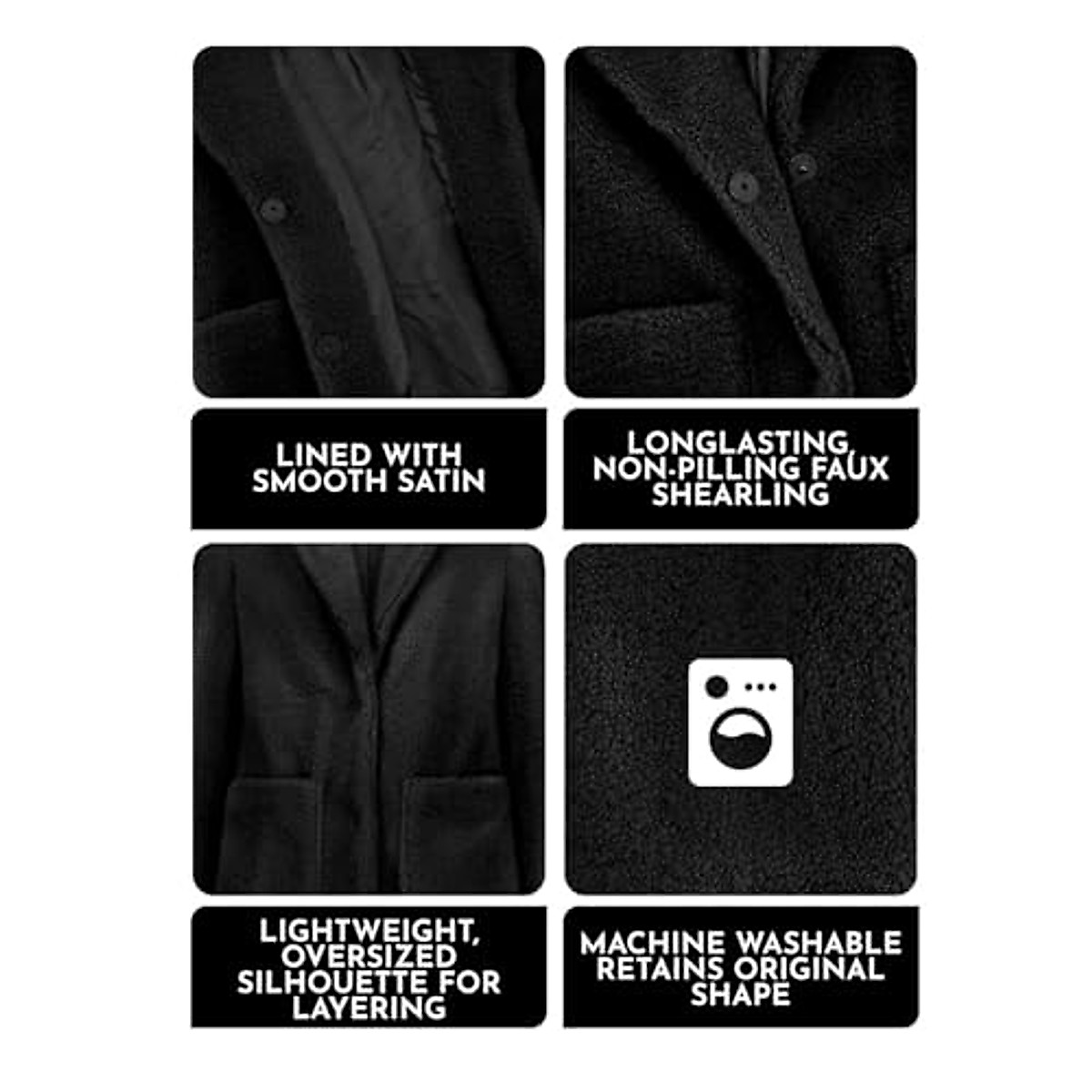 French Connection womens 3/4 Shearling Faux Fur Coat, Black, Large US