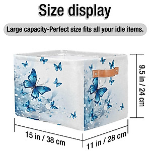 Gumuslen Spring Blue Butterfly Storage Basket Organizer Bin with Handles for Clothes Storage, Gift Bakets, Toy Box, Book Basket for Office Home Rooms Laundry Playroom Dorm