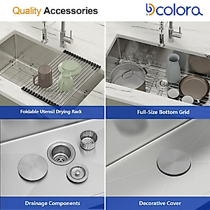 Dcolora 33 Inch Undermount Kitchen Sink 16 Gauge Stainless Steel Deep Large Single Bowl Under Counter Sink, 33"x19"x10" Rounded Corner, DC-U7714