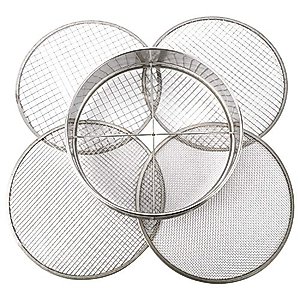 YaeCCC Garden Potting Mesh Sieve Sifting Pan - Stainless Steel Riddle - Mix Soil Filter - with 4 Interchangeable Mesh Sizes (Approx 1/8", 1/4", 3/8", and 1/2")
