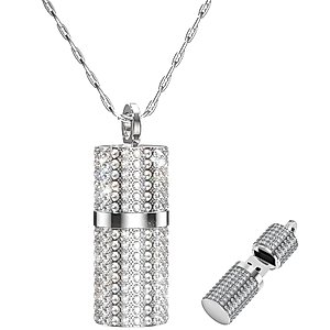 Kepmem Flash Drive 64GB Thumb Drive Jewelry USB 3.0 Memory Stick, Metal Zip Drive 64 GB Silver Rhinestone Pen Drive Bling Jump Drives Crystal Necklace with Keychain, Festival Gift
