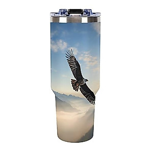 YTLKGFP 40 Oz Large Capacity Car Cup Eagle Mountains Tumbler with Handle (Black) Straw Lid Insulated Stainless Steel Water Bottle Travel Mug Leak-proof Car Cup Keeps Cold Or Hot