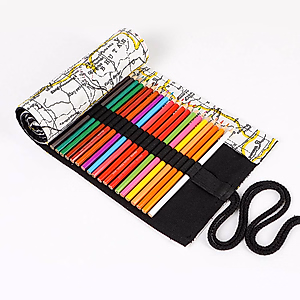 Funny live 24/36/48/72 Slots Colored Pencil Wrap Roll up Pen Holder Case Drawing Coloring Pencil Roll Organizer Stationery Case for Student Artist Traveler (Map, 72 Slots)