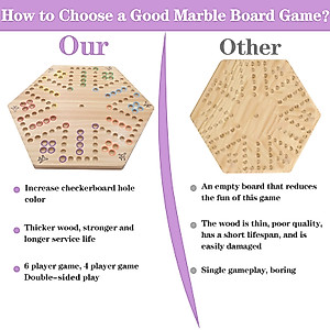 HOROW Wahoo Board Game Wooden Original Aggravation Board Game Classic 2 Side Painted Fast Track Game for 4 Player and 6 Player with 30 Marbles,12 Dices for Family Game Night(Small,Log)