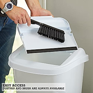 United Solutions 10 Gal/40 Qt All-in-One Wastebasket, 2-Pack, Slim Trash Can with Integrated Dustpan Swing Lid and Brush, Great for Kitchen, Office, and Bathroom, White