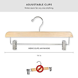 Farm House Collection Wooden Skirt Hangers, Adjustable Cushion Clips, Sturdy, 360 Degree Swivel Hook, 14" Long, Pants, Skirts, Slacks, Shorts (Natural Wood)
