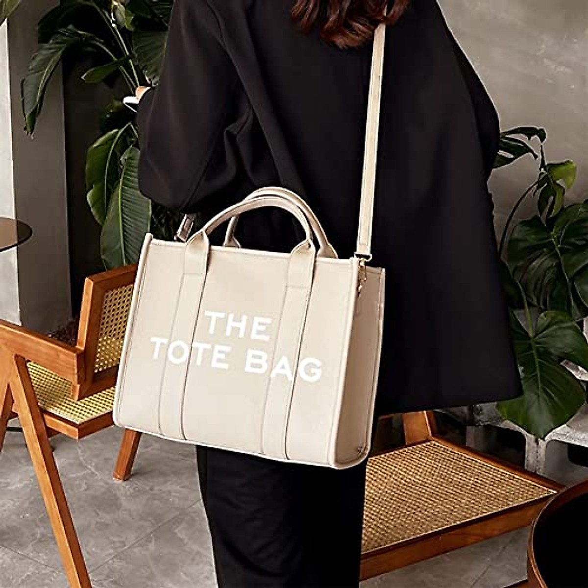 Tote Bags for Women Oversized PU Leather Tote Bag Handle Shoulder Crossbody Bag Purse Luxury Shoulder Bag (Beige)