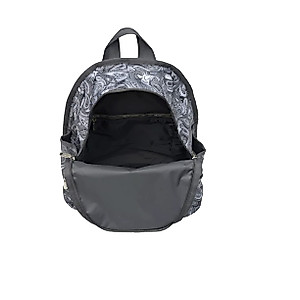 LeSportsac Hazel Whirl Basic Backpack/Rucksack, Style 7812/Color E443, Playful Modern Paisley Swirl, Lilac/Slate Grey Design Artfully Arranged on Neutral Charcoal Grey Backpack