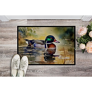 Caroline's Treasures DAC3281MAT Wood Duck Doormat Front Door Mat Indoor Outdoor Rugs for Entryway, Non Slip Washable Low Pile, 18H X 27W