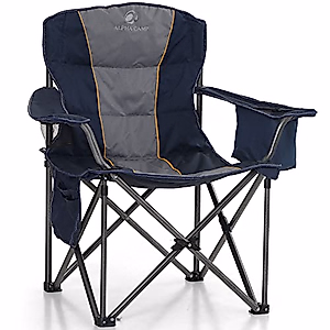 LET'S CAMP Folding Camping Chair Oversized Heavy Duty Padded Outdoor Chair with Cup Holder Storage and Cooler Bag, 450 LBS Weight Capacity, Thicken 600D Oxford
