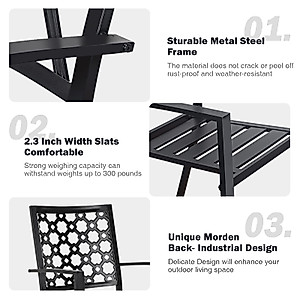 MEOOEM Outdoor Dining Chairs Set of 2, Stackable Patio Chairs Black Wrought Iron All Weather Seating for Bistro Garden Porch Backyard