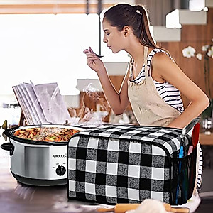 Slow Cooker Cover Compatible with Crock-Pot and Hamilton Beach 6-8 qt Slow Cooker, Crock Pot Cover Keep Appliance Clean, Slow Cooker Dust Cover with Mesh Pocket for Accessories