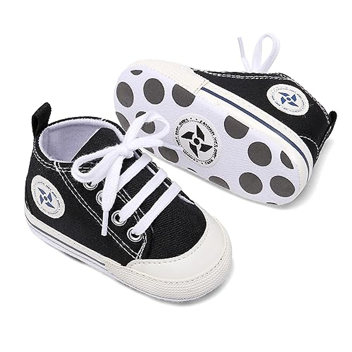 Baby Boys Girls Star High Top Sneaker Soft Anti-Slip Sole Newborn Infant First Walkers Canvas Denim Shoes (13cm, A-Black, 12_Months)