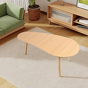 GIFZES Small Coffee Table, Mid Century Modern Tea Table for Living Room Center Minimalist Display Coffee Table, Cloud Shape Oval Wood Table, White Coffee Tables for Small Space 40"Lx20"Wx16"H (Mango)