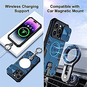 Wefor Case for iPhone 14 Pro Max Case with Stand, Slide Camera Cover, Military Grade Shockproof Portective Case Compatible with MagSafe Wireless Charger&Magnetic Car Mount Holder (Blue)