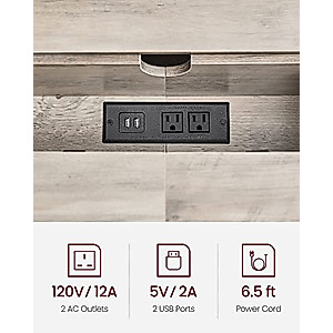 VASAGLE Narrow Console Table - 70.9 Inch Sofa Table with 2 Outlet and 2 USB Ports, Long Entryway Table for Hallway, Behind The Couch, Home Office or Living Room ULNT118B02
