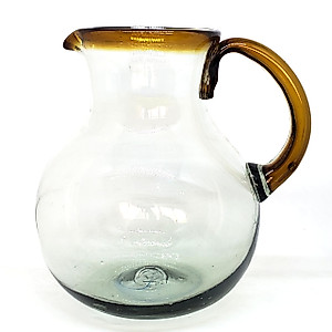 MexHandcraft Amber Rim 120 oz Large Bola Pitcher, Recycled Glass, Lead-free, Toxin-Free (Pitcher)