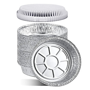 WHDepot 9'' Inch Round Tin Foil Pans Disposable Aluminum Pans with Clear Lids (30 Pack), Freezer & Oven Safe - For Baking, Cooking, Storage, Roasting, & Reheating, Recyclable, Pack of 30