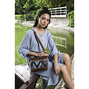 Myra Bags Indigo Charm Canvas, leather & Rug Crossbody Bag S-1919