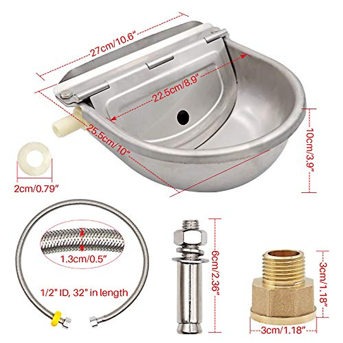 Stainless Steel Waterer Bowl for Horse Dog Cattle Goat Sheep Pig Float Valve Automatic Water Trough
