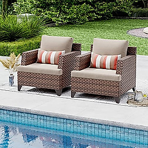 SUNSITT 2-Piece Outdoor Wicker Chairs Patio Furniture Set with Cushions, 2 Throw Pillow and Sofa Cover Included