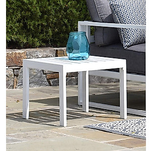 Elle Decor Paloma Outdoor Patio Furniture Collection in Weather-Resistant Metal Frame Patio, Side Table, White