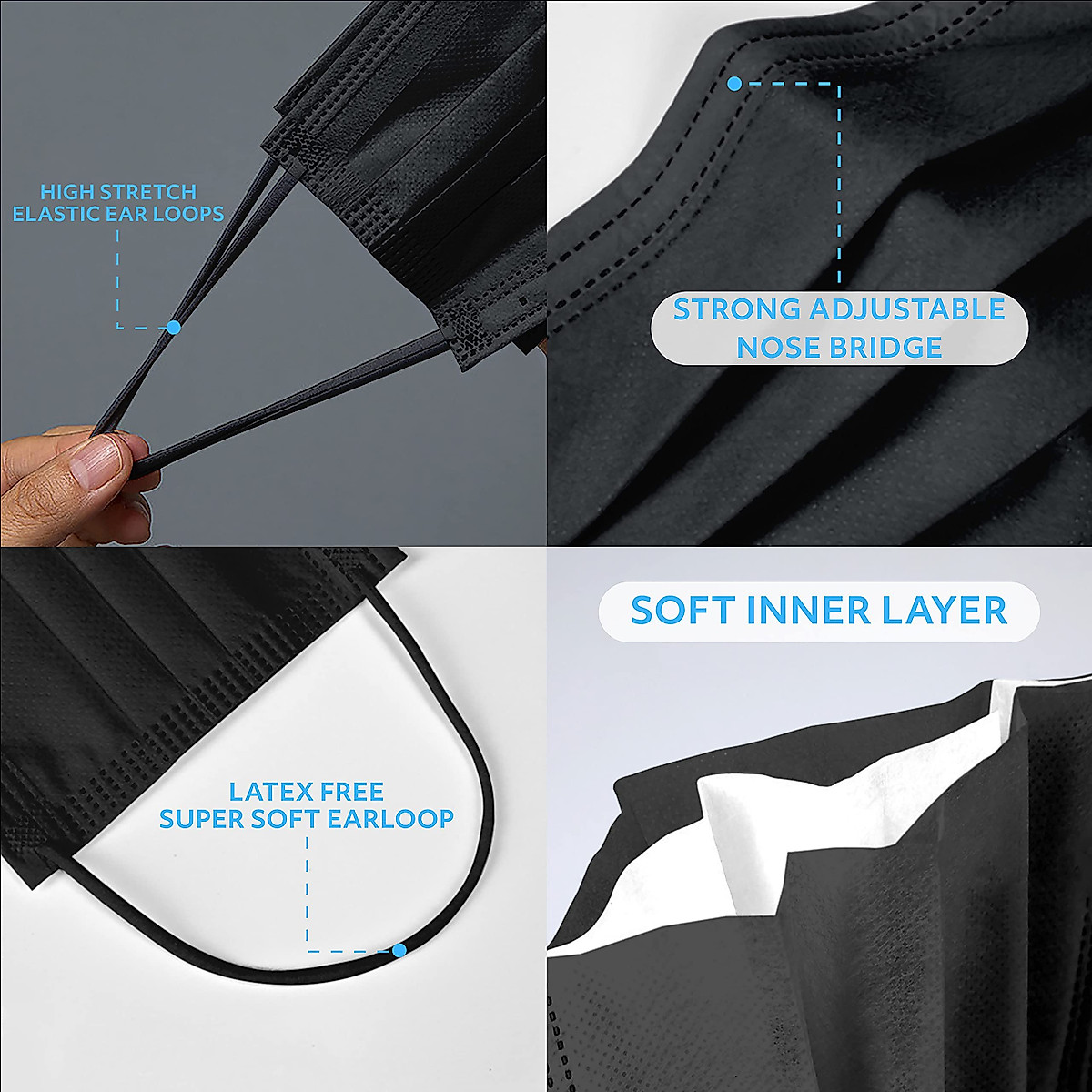 MagiCare Made in USA Masks - Black Face Masks Disposable - Premium 3 Ply Face Mask for Adults - Comfortable, Soft, Breathable - Black Face Masks Disposable Made in USA - 50ct Box