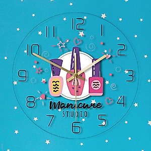 The Geeky Days Manicure Studio Nail Polish Custom Print Silent Wall Clock Personalized Nail Salon Hanging Watch Gift for Nail Technician