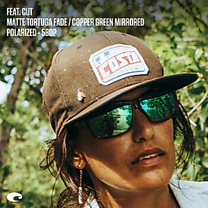 Costa Del Mar Mens Cut Rectangular Sunglasses, Honey Tortoise/Copper Green Mirrored Polarized-580P, 60 mm