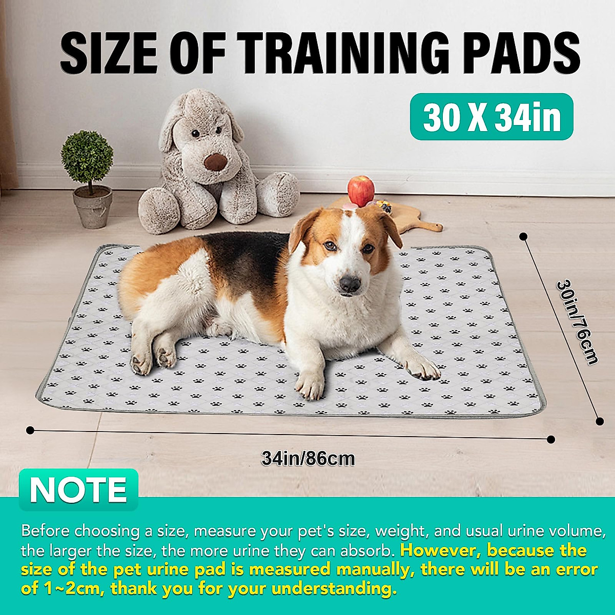 FURWEY 2 Pack Large 30"X34" Washable Pee Pads for Dogs Super Absorbent Dog Training Pads Non-Slip Waterproof Pet Training Pads Mats Whelping Pads for Dogs Cats Puppy