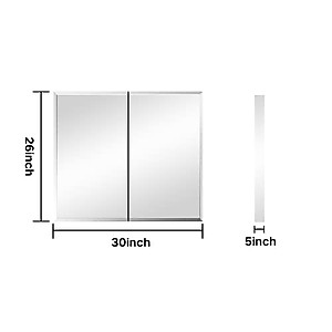 PIWAYPI 30x26 inch Double Door Mirror Medicine Cabinet Surface Mount or Recess Aluminum