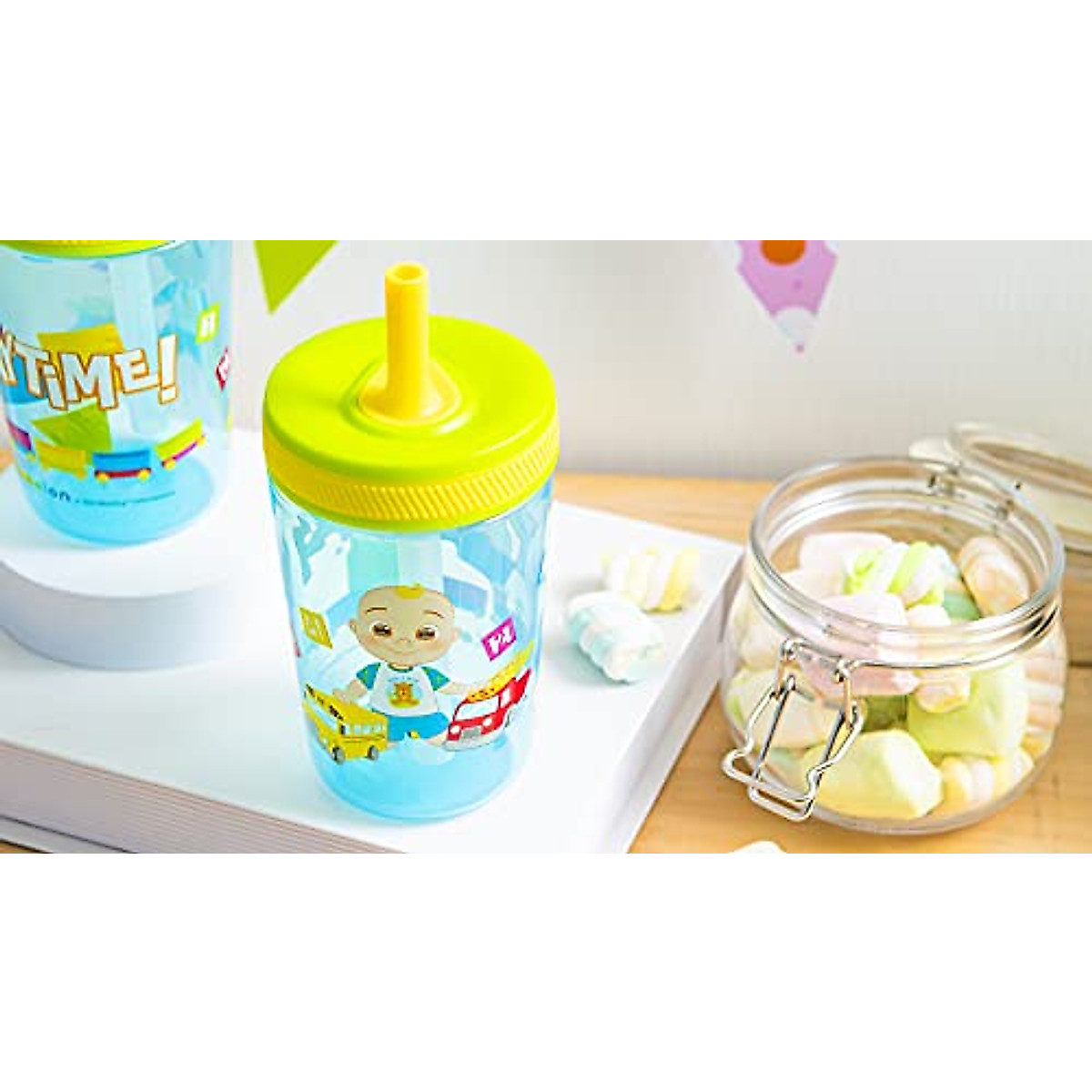 Zak Designs 15oz Cocomelon Kelso Tumbler Set, Leak-Proof Screw-On Lid with Straw Made of Durable Plastic and Silicone, Perfect Bundle for Kids, 1 Count (Pack of 1)