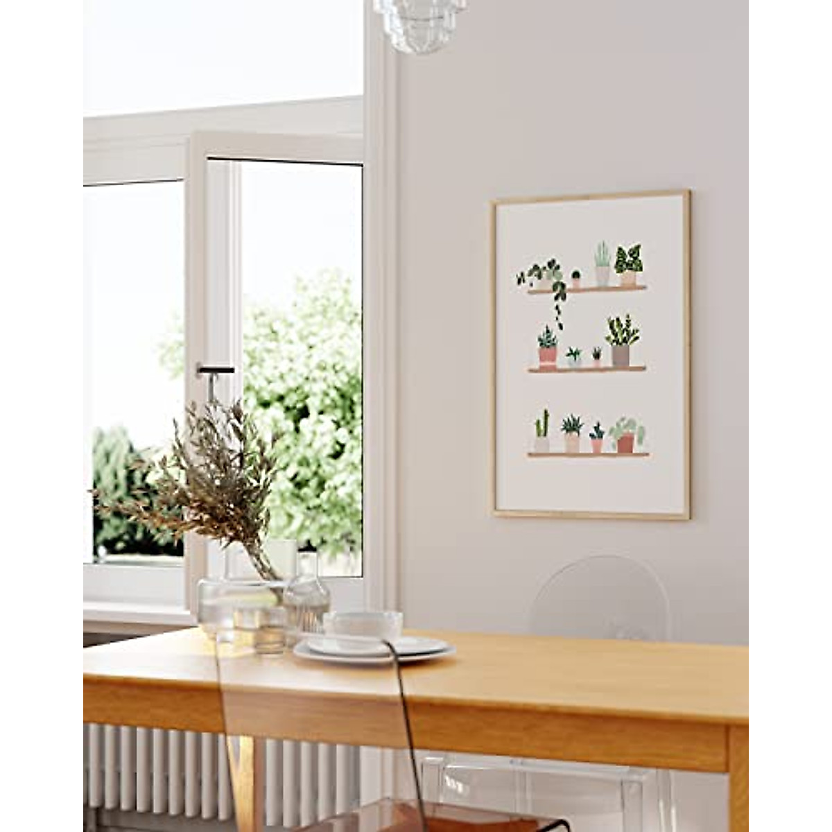 HAUS AND HUES Plant Pictures Wall Art - Succulent Art Wall Decor, Plant Prints Wall Art & Botanical Plant Wall Art Prints, Cactus Poster Botanical Flower pots on Shelves (24x36 Unframed)