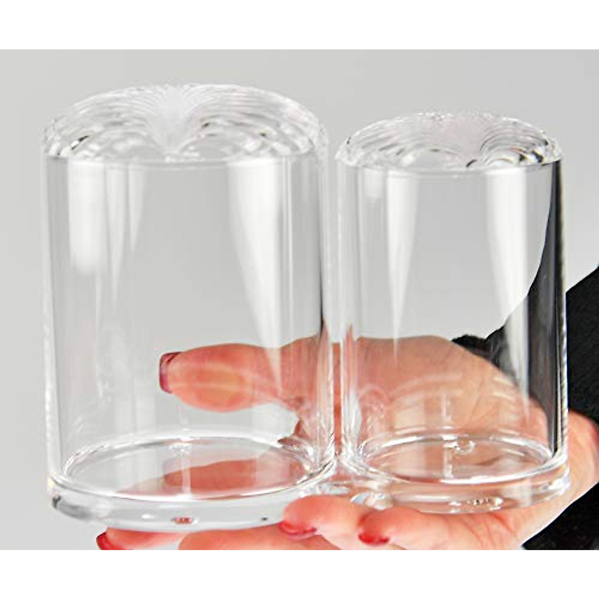 Home-X Clear Acrylic Cotton Ball and Swab Holder Set, 2 Attached Jars with Seashell Lids for Bathroom Storage, 6" L x 3 ¼ " W x 4 ¾ " H, Clear