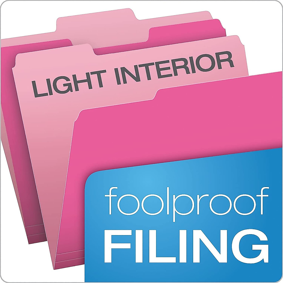 Pendaflex Two-Tone Color File Folders, Letter Size, 1/3 Cut, Pink, 100 Per box (152 1/3 PIN), 12 x 9.88 x 2.38 inches