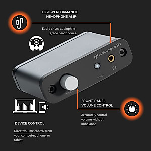 Audioengine D1 32-bit Portable Headphone Amp and USB DAC AMP, Preamp, Laptop Desktop Headphone Amplifier, Optical Inputs, High Definition Audio (2nd Gen)
