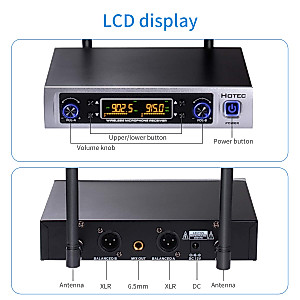HOTEC UHF Dual Wireless Microphone System with Lapel Lavalier and Headset Microphones Over PA, Mixer, Speaker, Karaoke Machine for Church, Training, Classroom, Interview (H-K25)