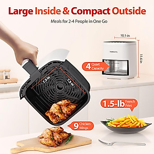 Air Fryer, Beelicious 8-in-1 Smart Compact 4QT Air Fryers, Shake Reminder,450°F Digital Airfryer with Flavor-Lock Tech,Tempered Glass Display,Dishwasher-Safe & Nonstick,Fit for 1-3 People,Bright White