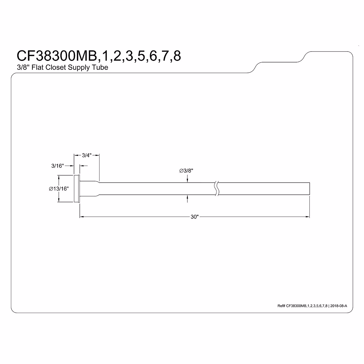 Kingston Brass CF38306 Complement Toilet Supply Line, 3/8" Compression x 30-Inch, Polished Nickel