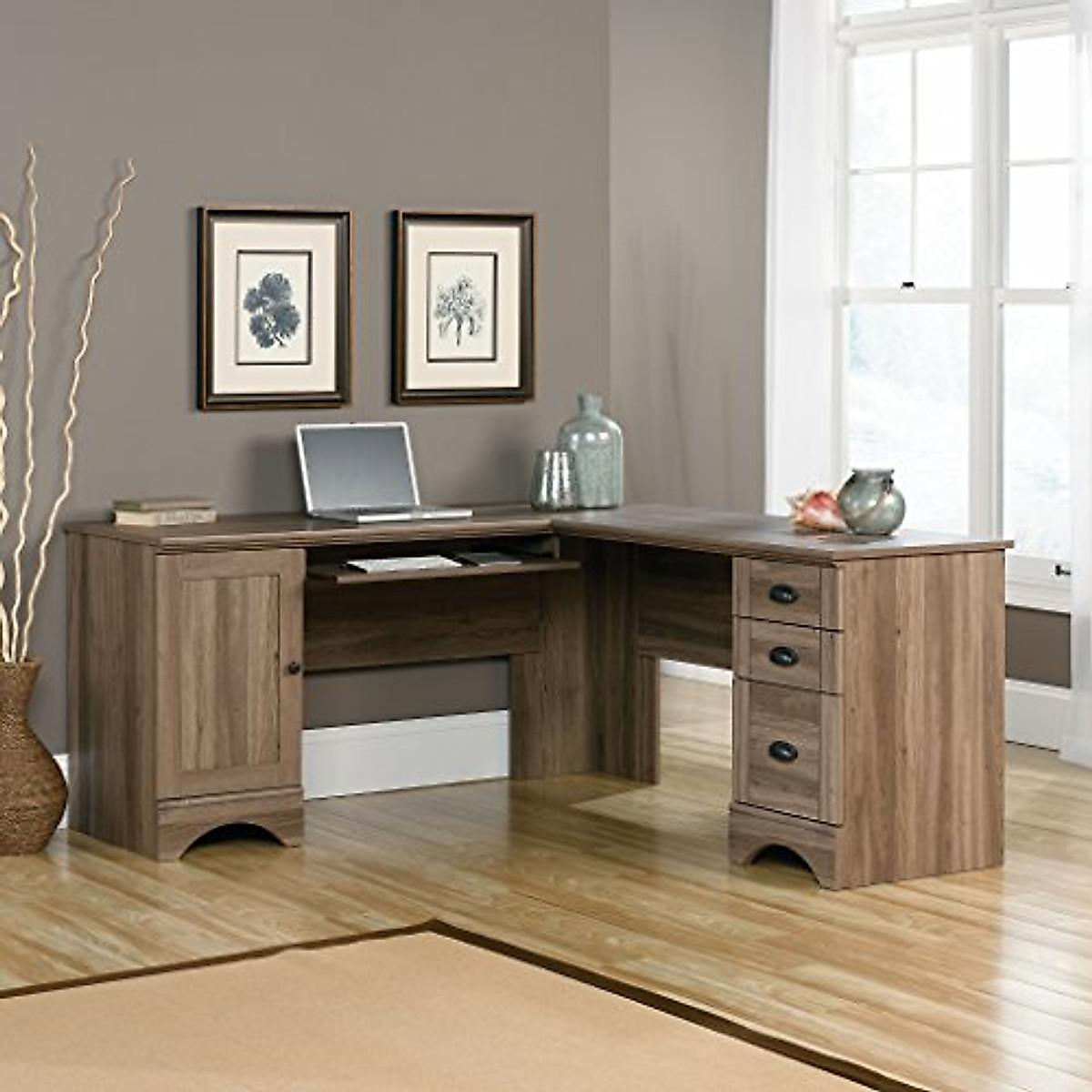 Sauder Harbor View Computer Desk, Salt Oak finish