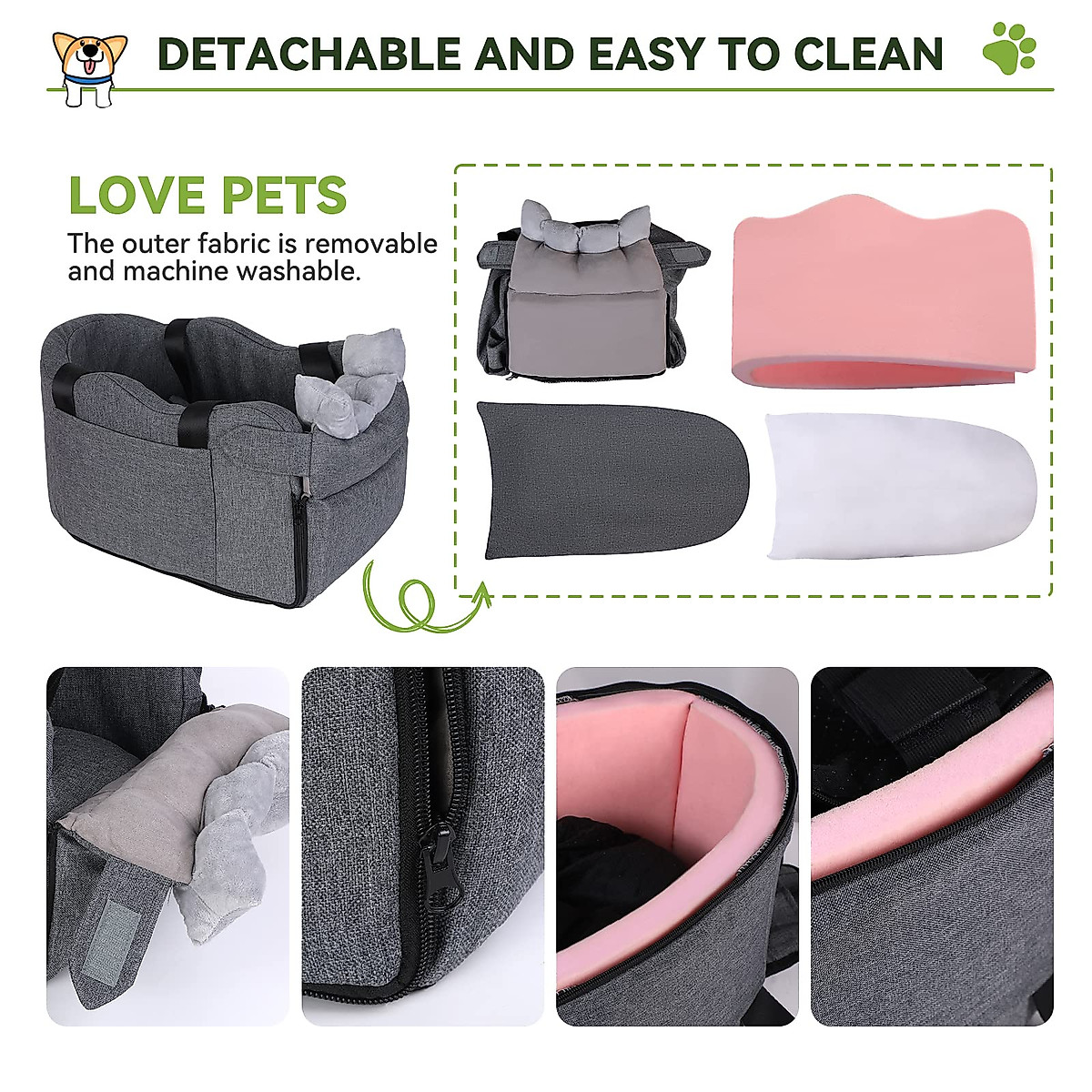 Dog Car Seat for Small Dogs Center Console Pet Booster Seat for Car Armrest Car Seat Middle Console Puppy Seat(Gray-waves Edge)