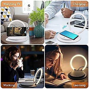 LED Desk Lamp with Wireless Charger，Bedside Lamp with Wireless Charger Compatible with Most Wireless Charging Enabled Devices(White)