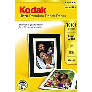 Kodak Ultra Premium Photo Paper, 4 x 6 Inches, High Gloss, 100 Sheets (1833987)
