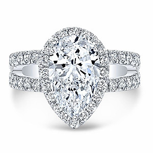 Blocaci Pear Shaped Engagement Rings for Women Platinum Plated Silver 1 Carat Center Moissanite Teardrop Women's Engagement Rings Wessing Anniversary Rings with Text Engraving（size 7